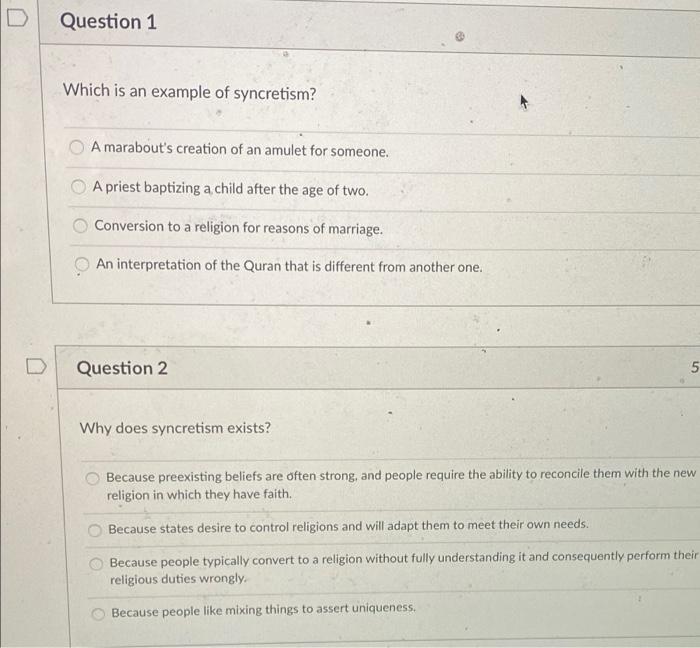 Solved Question 1 Which is an example of syncretism? A | Chegg.com