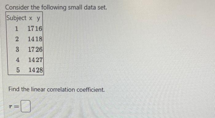 Solved Consider the following small data set. Find the | Chegg.com