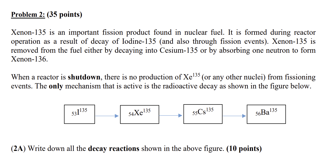 Solved Problem 2: (35 ﻿points)Xenon-135 is an ﻿important | Chegg.com