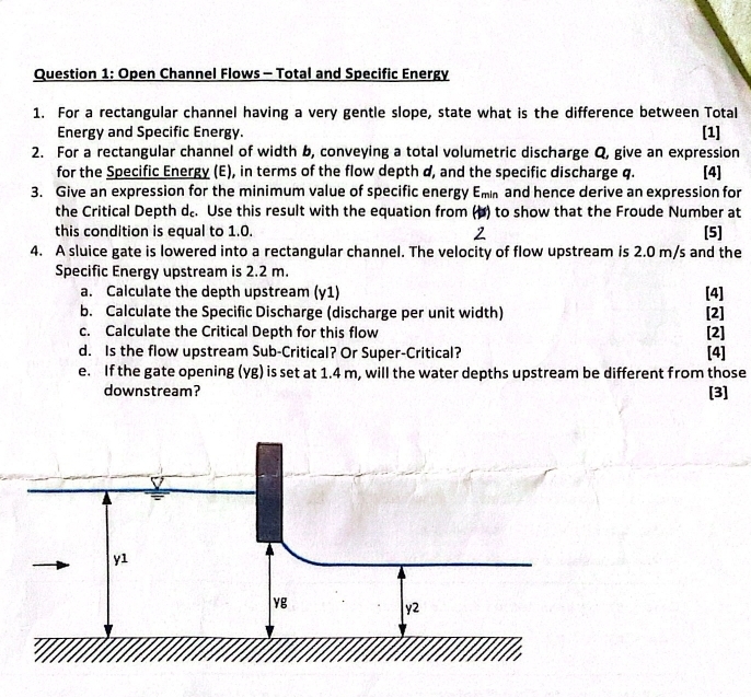 Solved Question 1: Open Channel Flows - ﻿Total and Specific | Chegg.com