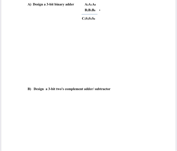 Solved A) Design a 3-bit binary adder A2A1A0 B2B1B.. | Chegg.com