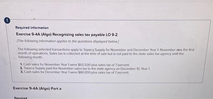 Solved Required information Exercise 9-4A (Algo) Recognizing | Chegg.com