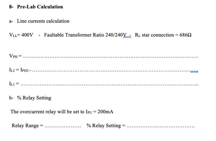 Solved b- \% Relay Setting The overcurrent relay will be set | Chegg.com