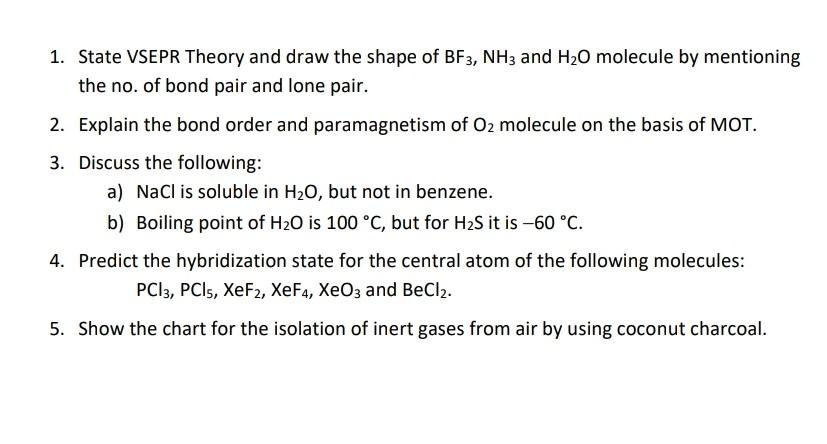 Solved 1. State VSEPR Theory and draw the shape of BF3, NH3 | Chegg.com