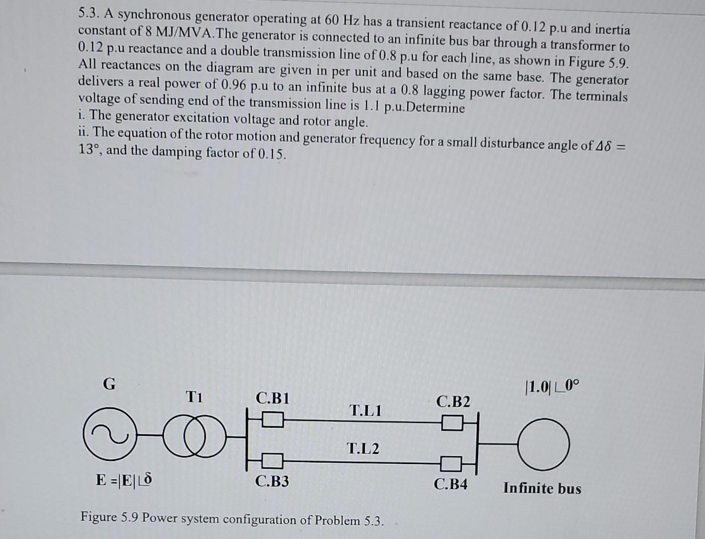 Solved 5.3. A synchronous generator operating at 60 Hz has a | Chegg.com