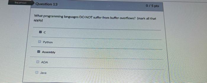 Solved What programming languages DO NOT suffer from buffer | Chegg.com