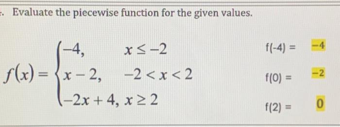 Solved Evaluate the piecewise function for the given values. | Chegg.com