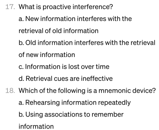 Solved What is proactive interference?a. ﻿New information | Chegg.com