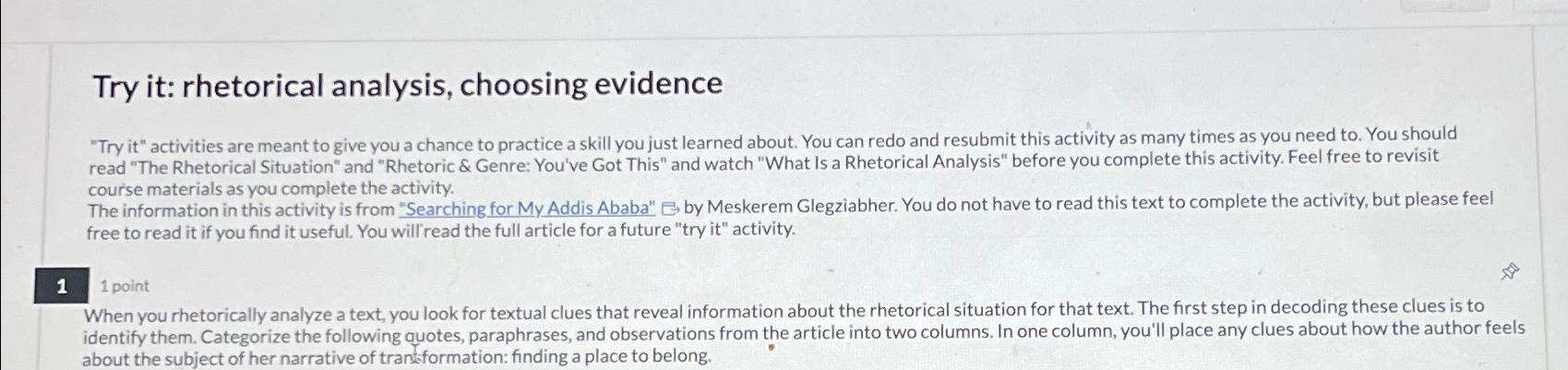 Solved Try it: rhetorical analysis, choosing evidence"Try | Chegg.com