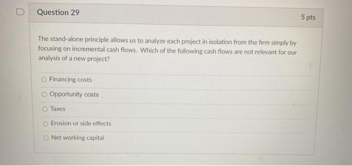 Solved Question 29 5 pts The stand-alone principle allows us | Chegg.com