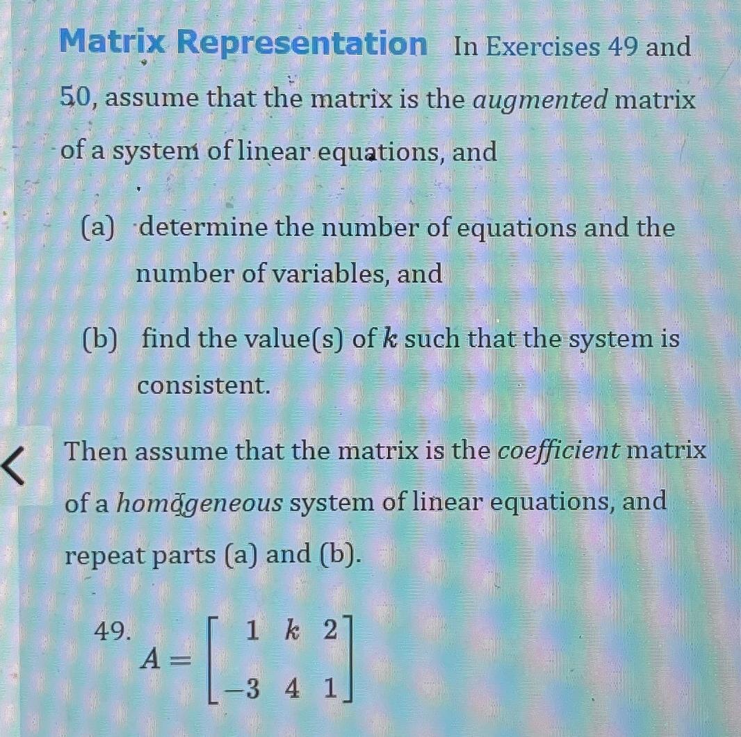 Solved Matrix Representation In Exercises 49 ﻿and 50 , | Chegg.com