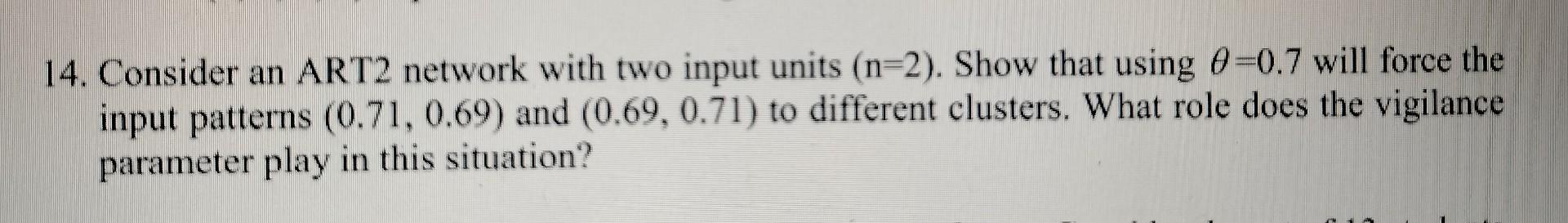 Solved 14. Consider an ART2 network with two input units | Chegg.com