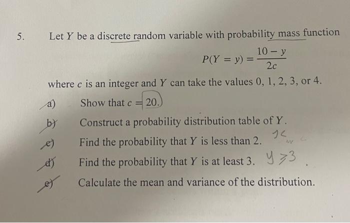Solved Let Y be a discrete random variable with probability | Chegg.com