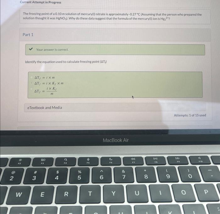 The freezing point of a 0.10 m solution of mercury | Chegg.com