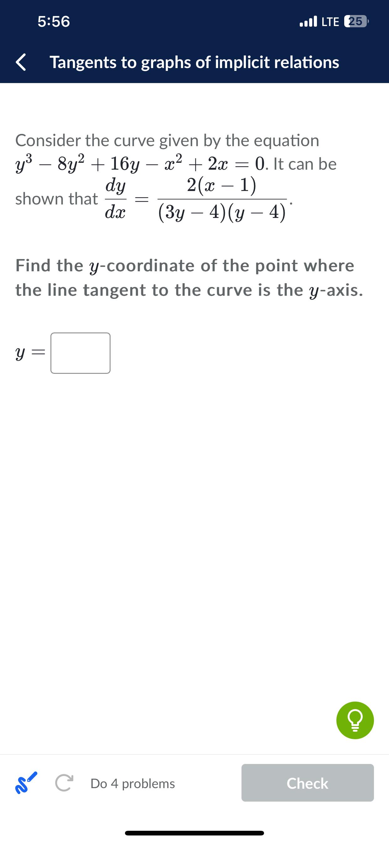 Solved 5:56. ﻿Ill LTE25Tangents to graphs of implicit | Chegg.com