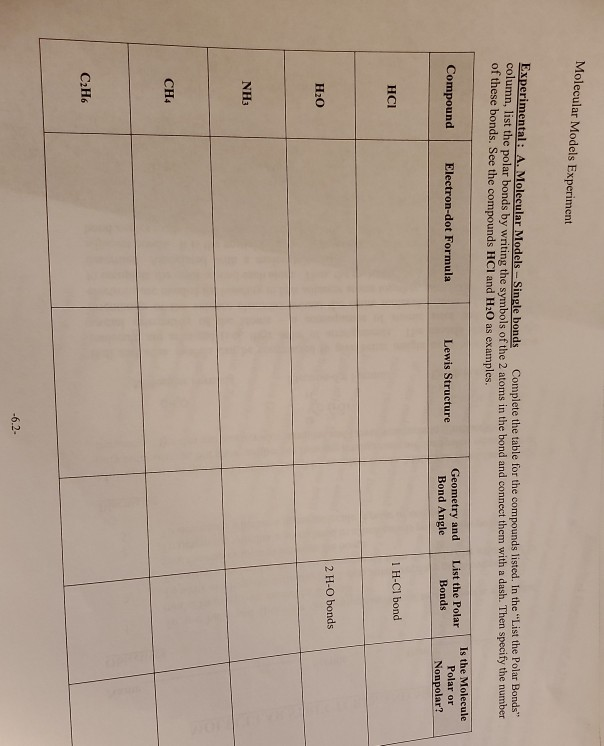 Solved Molecular Models Experiment Experimental: A. | Chegg.com