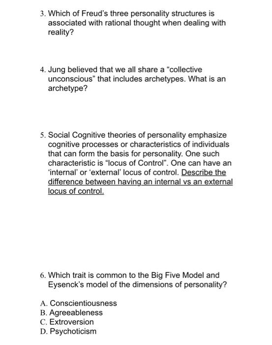 Solved 3. Which of Freud's three personality structures is | Chegg.com