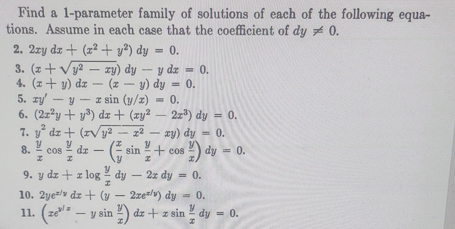 Solved Find a 1-parameter family of solutions of each of the | Chegg.com