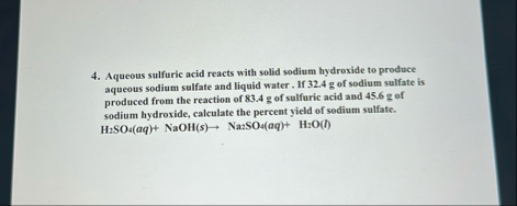 Solved Aqueous sulfuric acid reacts with solid sodium | Chegg.com