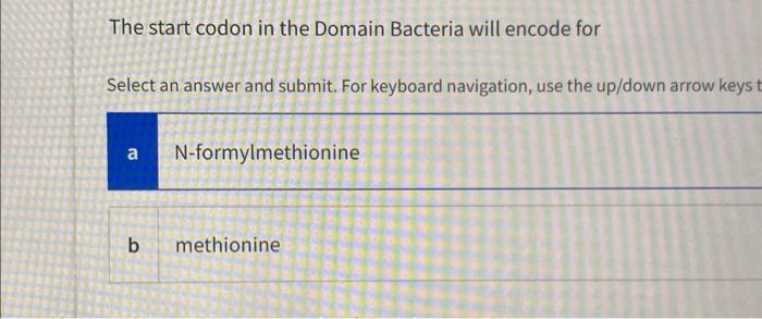 Solved The start codon in the Domain Bacteria will encode | Chegg.com