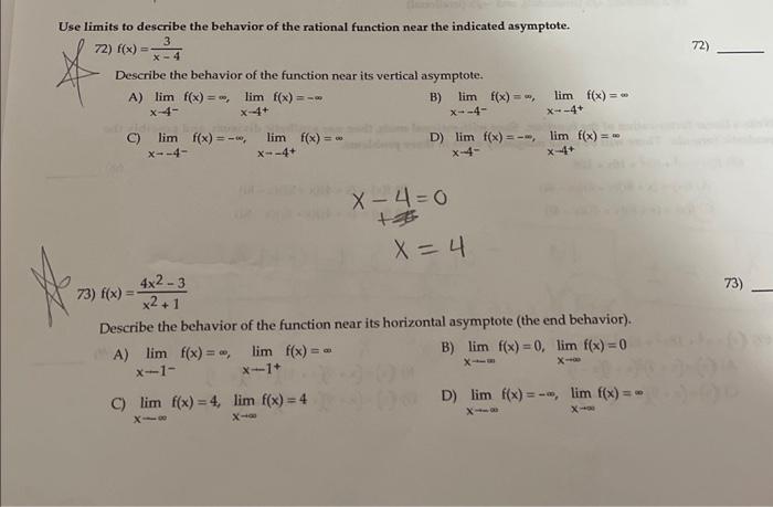 Solved Use limits to describe the behavior of the rational | Chegg.com