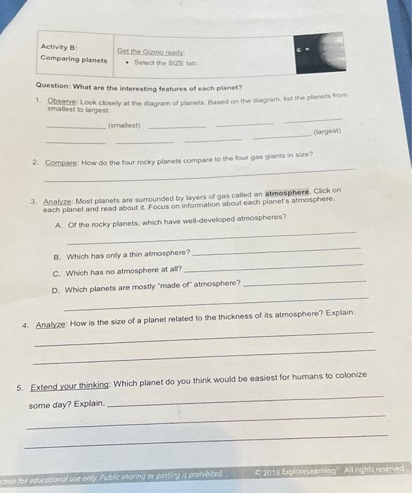 Solved Activity B: Comparing planets Get the Gizmo ready | Chegg.com