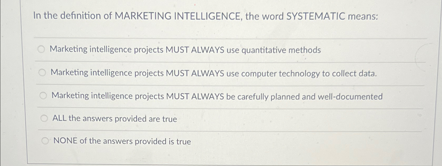 Solved In the definition of MARKETING INTELLIGENCE, the word | Chegg.com