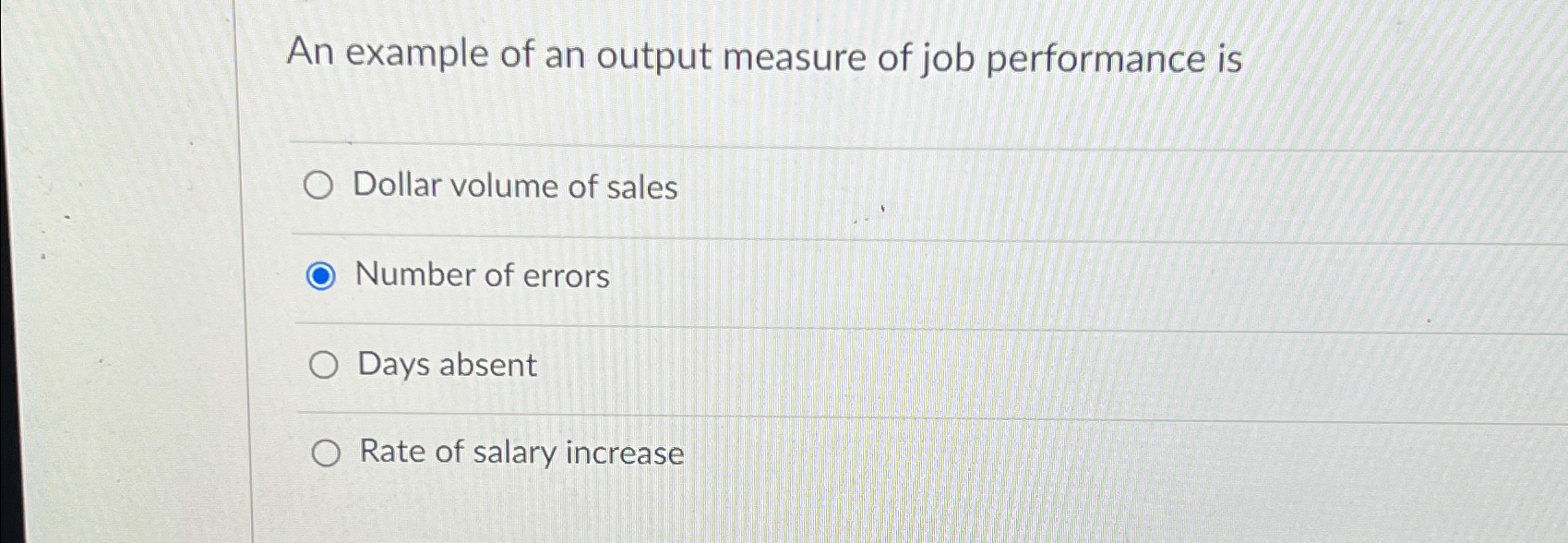 Solved An example of an output measure of job performance | Chegg.com