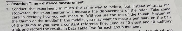 Solved 2. Reaction Time - distance measurement. 1. Conduct | Chegg.com