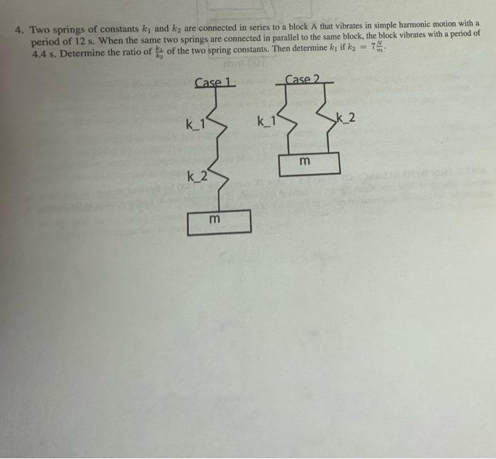 Solved 4 Two Springs Of Constants K1 And K2 Are Connected