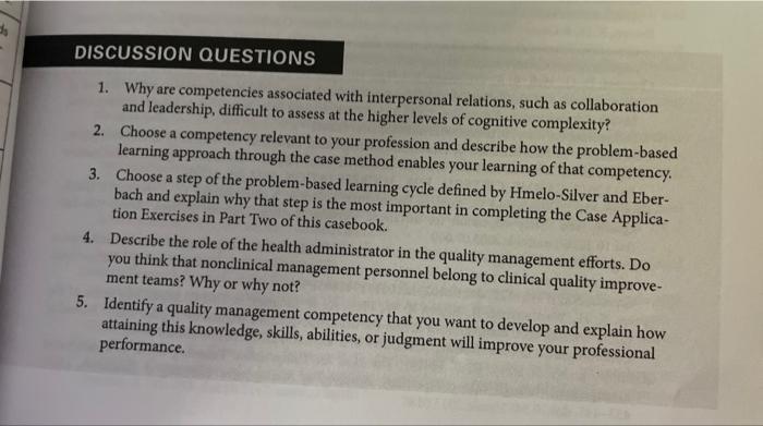 Solved DISCUSSION QUESTIONS 1. Why are competencies | Chegg.com