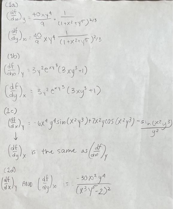 Solved 1 Determine ∂x∂f Y And ∂y∂f X For The Following