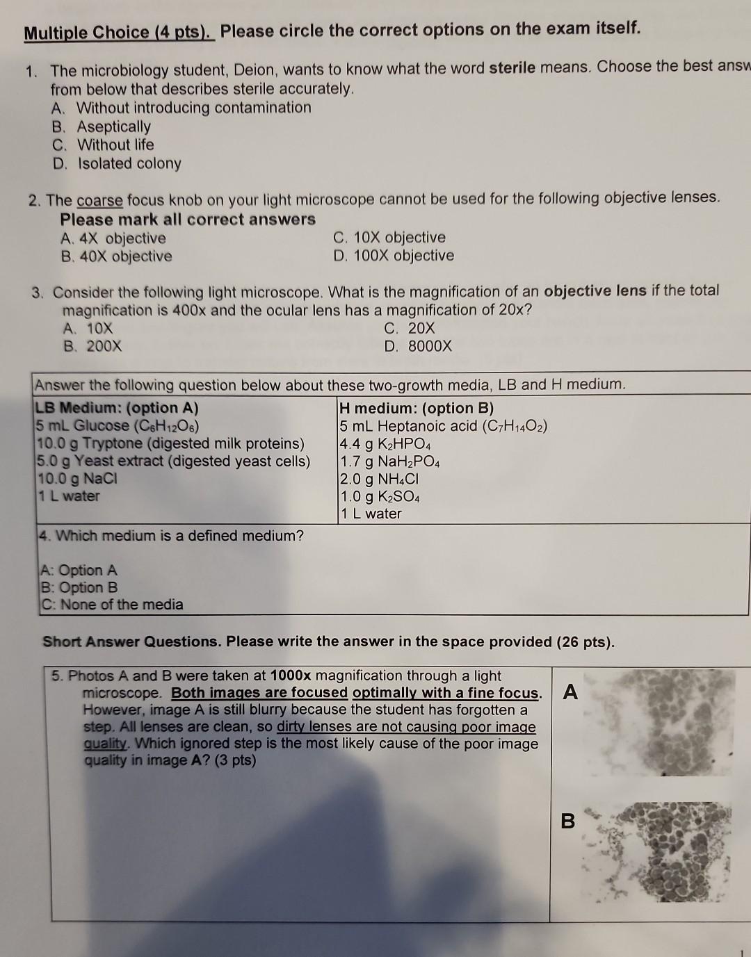 Solved Multiple Choice (4 pts). Please circle the correct | Chegg.com