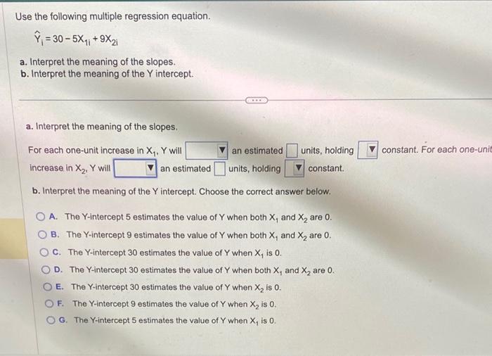 Solved Use the following multiple regression equation. | Chegg.com