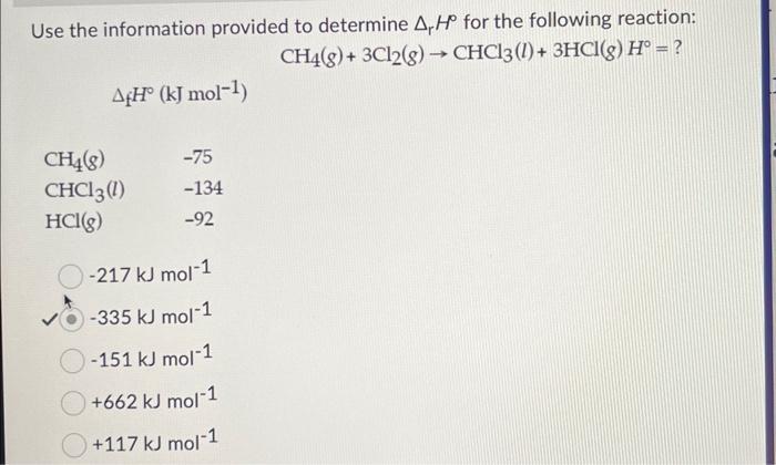 Solved Use the information provided to determine ΔrH∘ for | Chegg.com