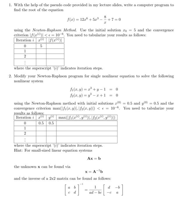 Solved Provide initial guess x0 and convergence criterion | Chegg.com