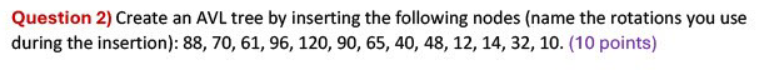 Solved Question 2) ﻿Create an AVL tree by inserting the | Chegg.com