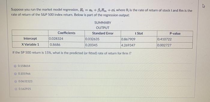 Solved A Suppose you run the market model regression, R: = 4 | Chegg.com