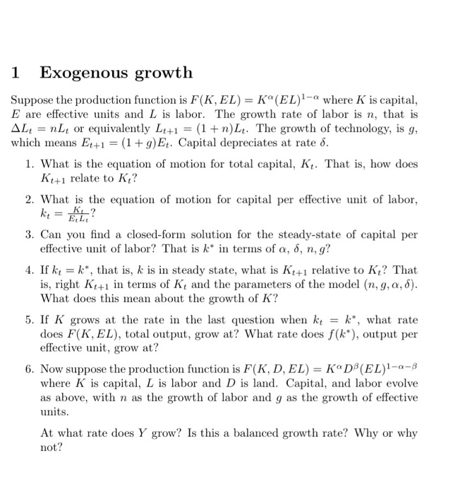 Solved ELE 1 Exogenous growth Suppose the production | Chegg.com
