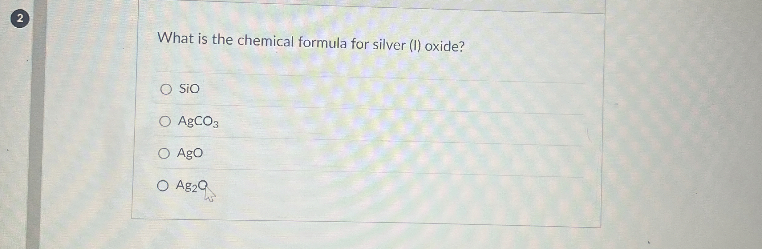 Solved What is the chemical formula for silver (I) | Chegg.com