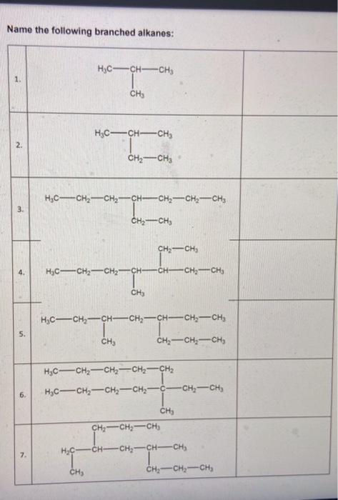 Solved Name the following branched alkanes: HC-CH-CH3 сн. | Chegg.com