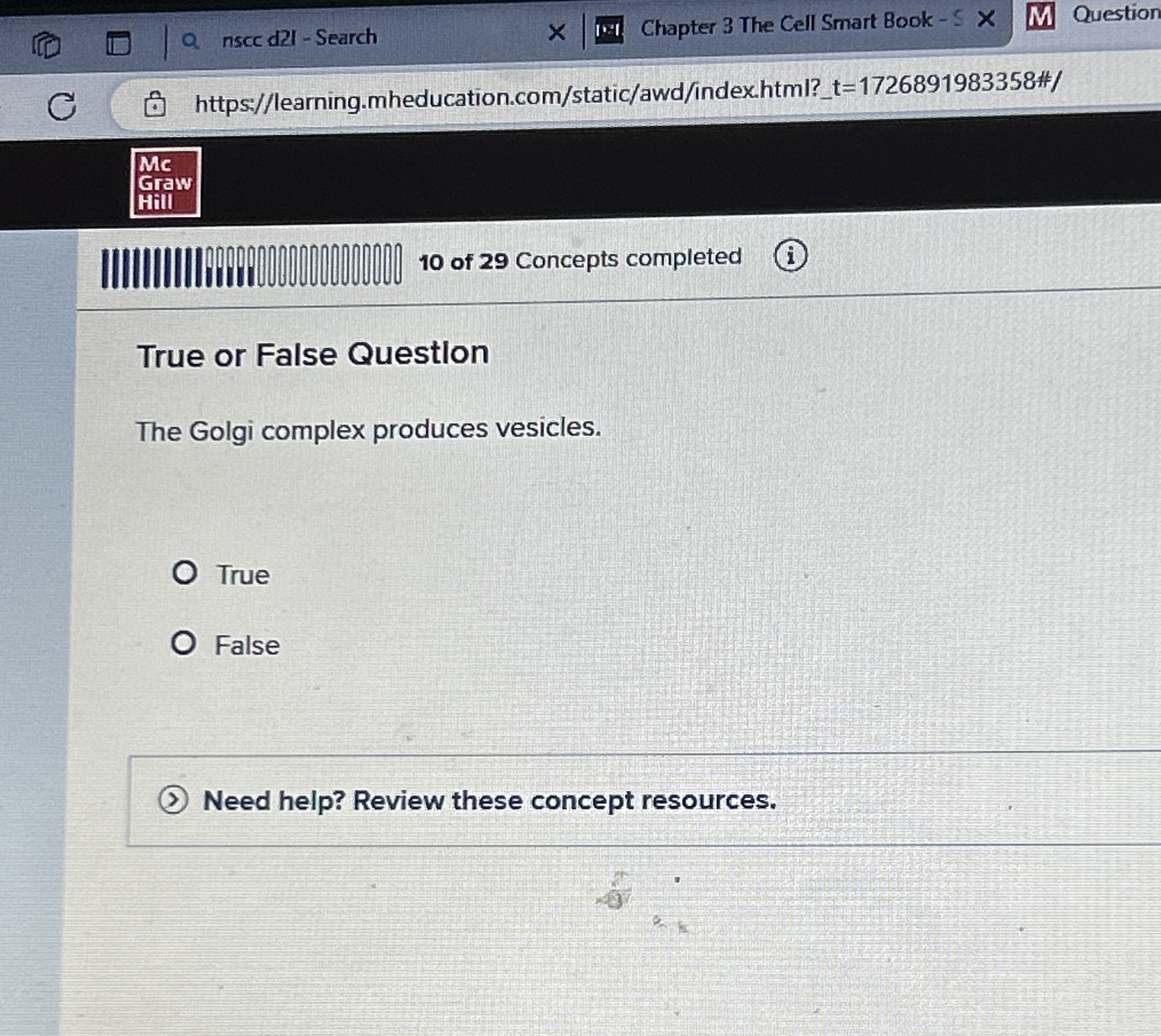 Solved True or False QuestlonThe Golgi complex produces | Chegg.com