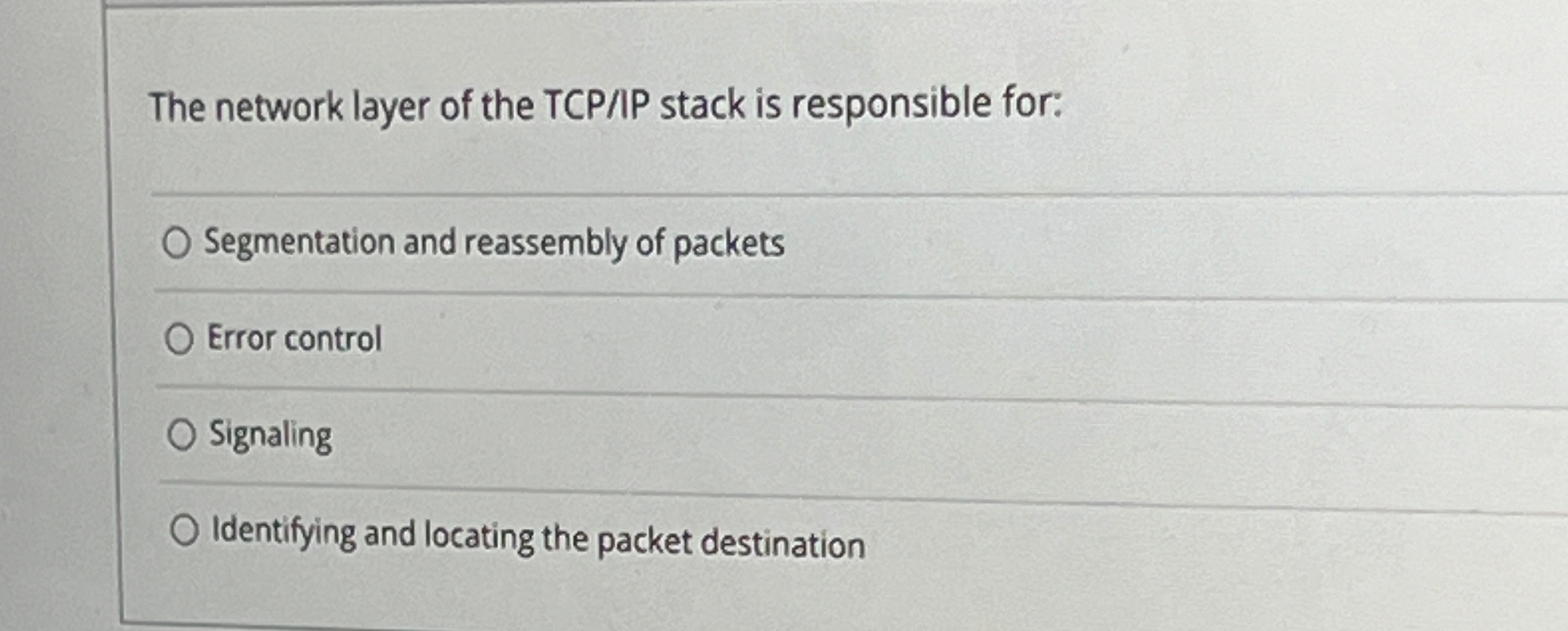 Solved The network layer of the TCP/IP stack is responsible | Chegg.com