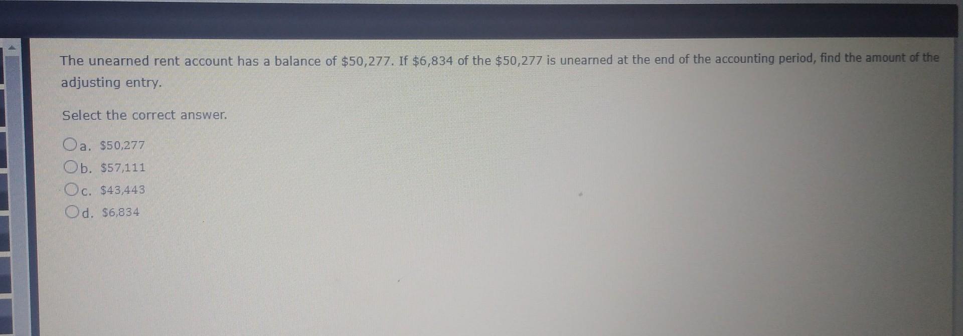 Solved The unearned rent account has a balance of $50,277. | Chegg.com