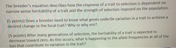 Solved The breeder's equation describes how the response of | Chegg.com