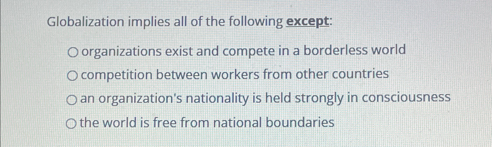 Solved Globalization implies all of the following | Chegg.com