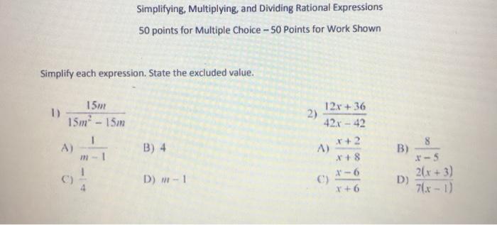 Solved Simplifying, Multiplying, and Dividing Rational | Chegg.com