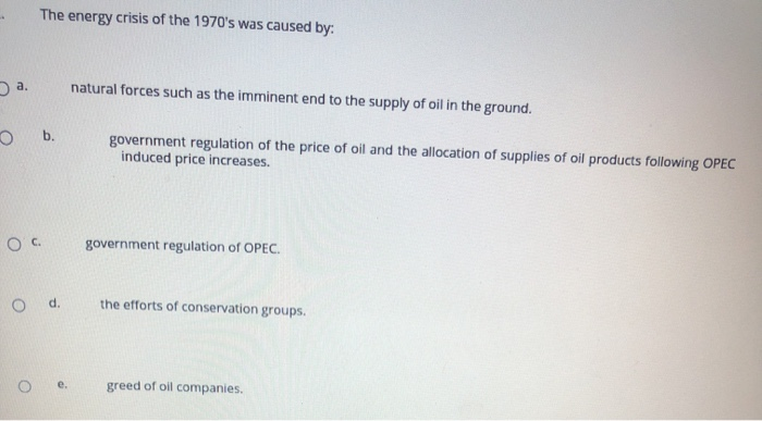 Solved The energy crisis of the 1970's was caused by: a. | Chegg.com