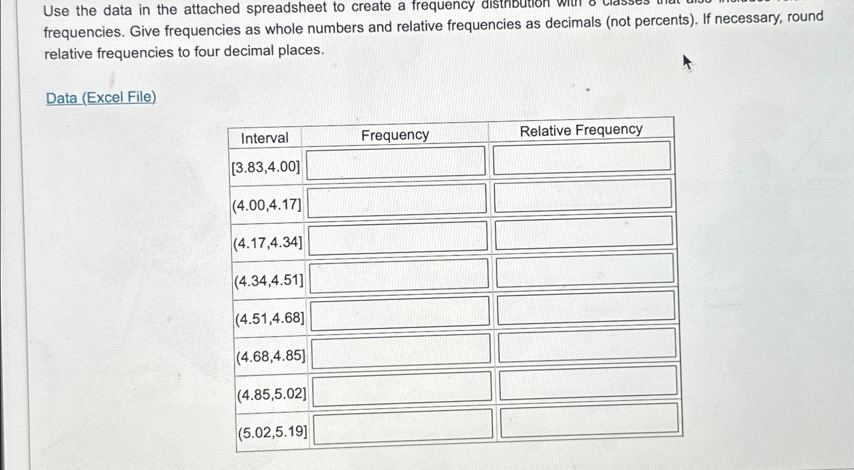 Use the data in the attached spreadsheet to create a | Chegg.com