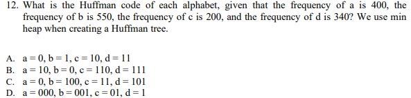 Solved 12. What is the Huffman code of each alphabet, given | Chegg.com